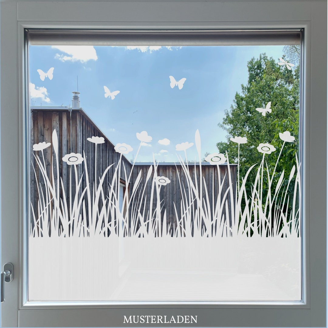 Grass, Flowers and Butterfly Window Film, 60 Cm / 23.6 Inches Tall - Etsy