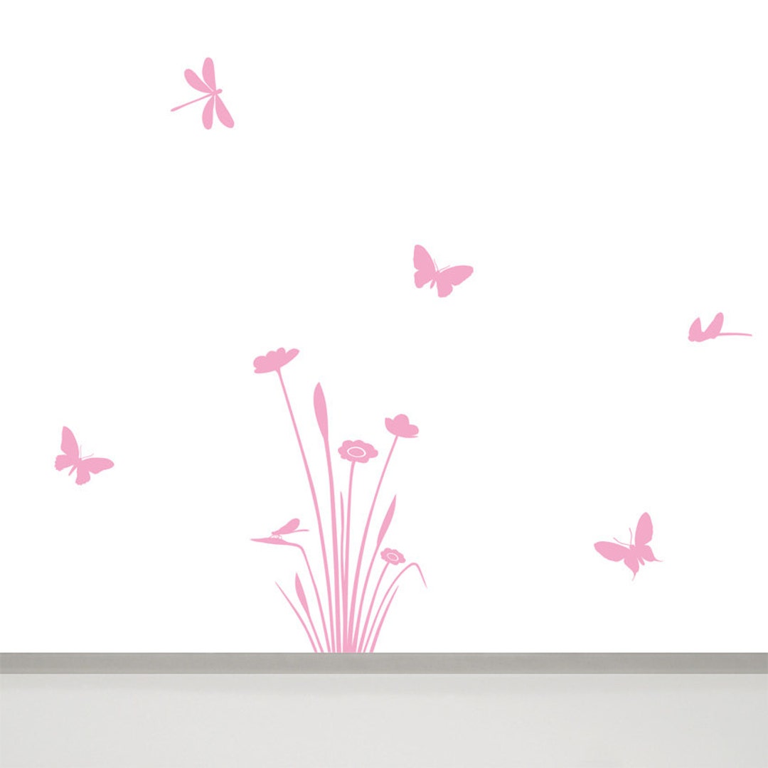Flower and Butterfly Wall Decal - Etsy