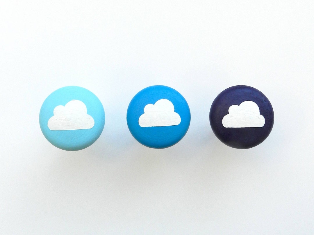 Handpainted Cloud Drawer Knobs - Set of 3 - Beech Wood Kids Dresser ...