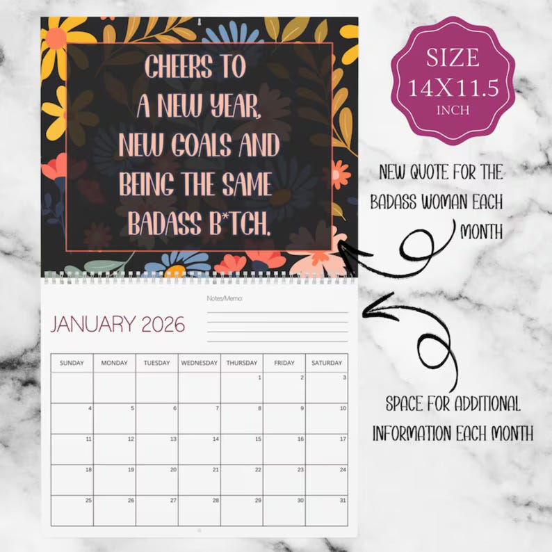 2026 Swearing Calendar, 2026 Swearing Inspirational Sayings for Badass ...