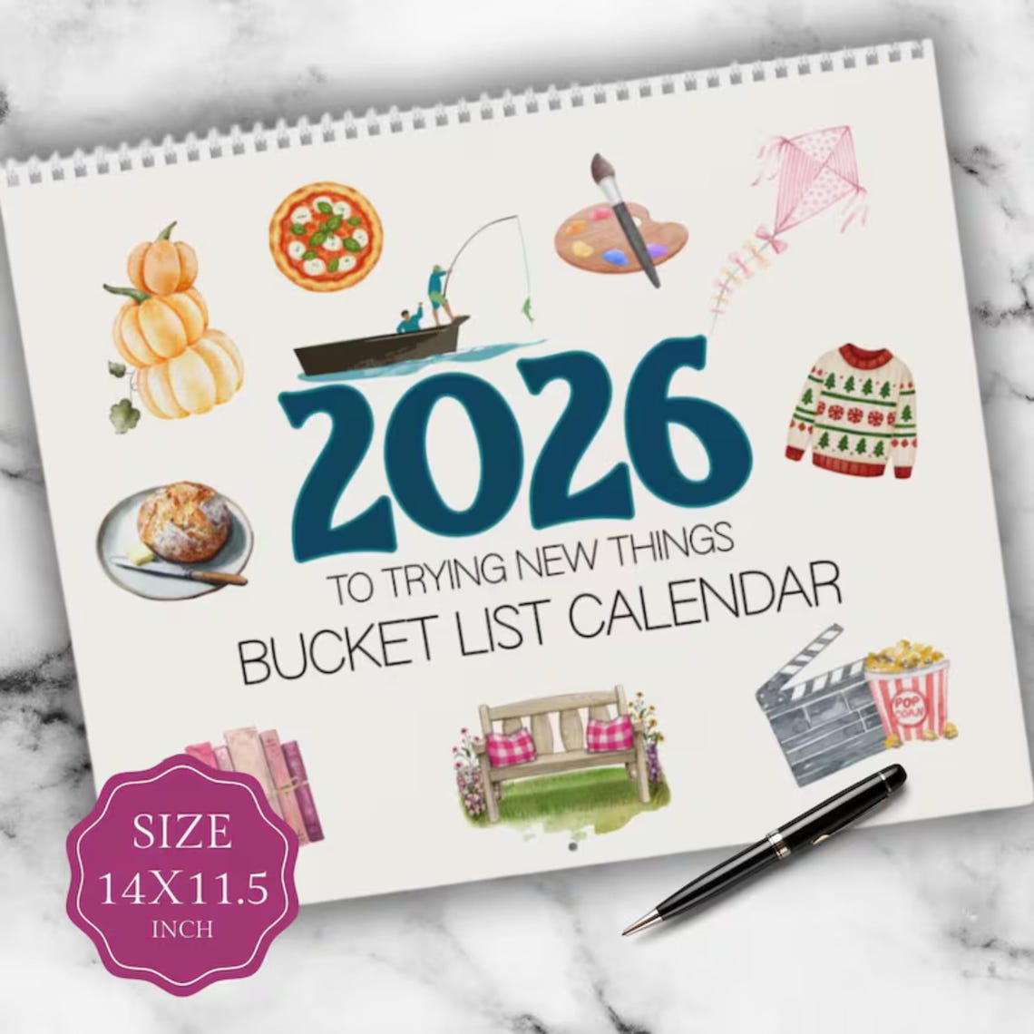 2026 Bucket List Calendar, Cute and Fun Bucket List 12 Month Calendar ...