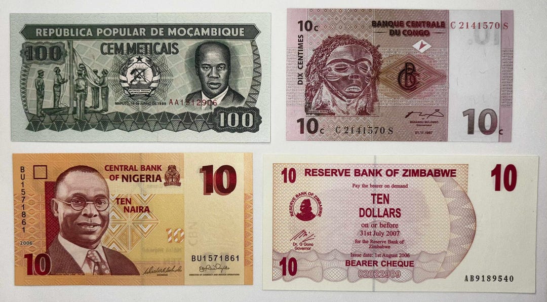 African Banknotes Collection: Nigeria, Mozambique, Zimbabwe, Congo ...