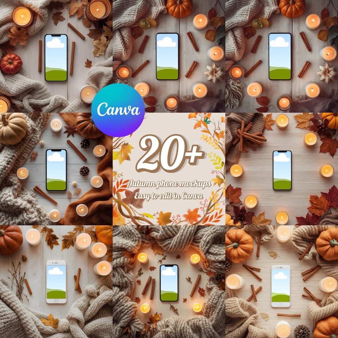 Autumn Phone Mockup Bundle, Cozy Fall iPhone Mockups Canva Templates ...