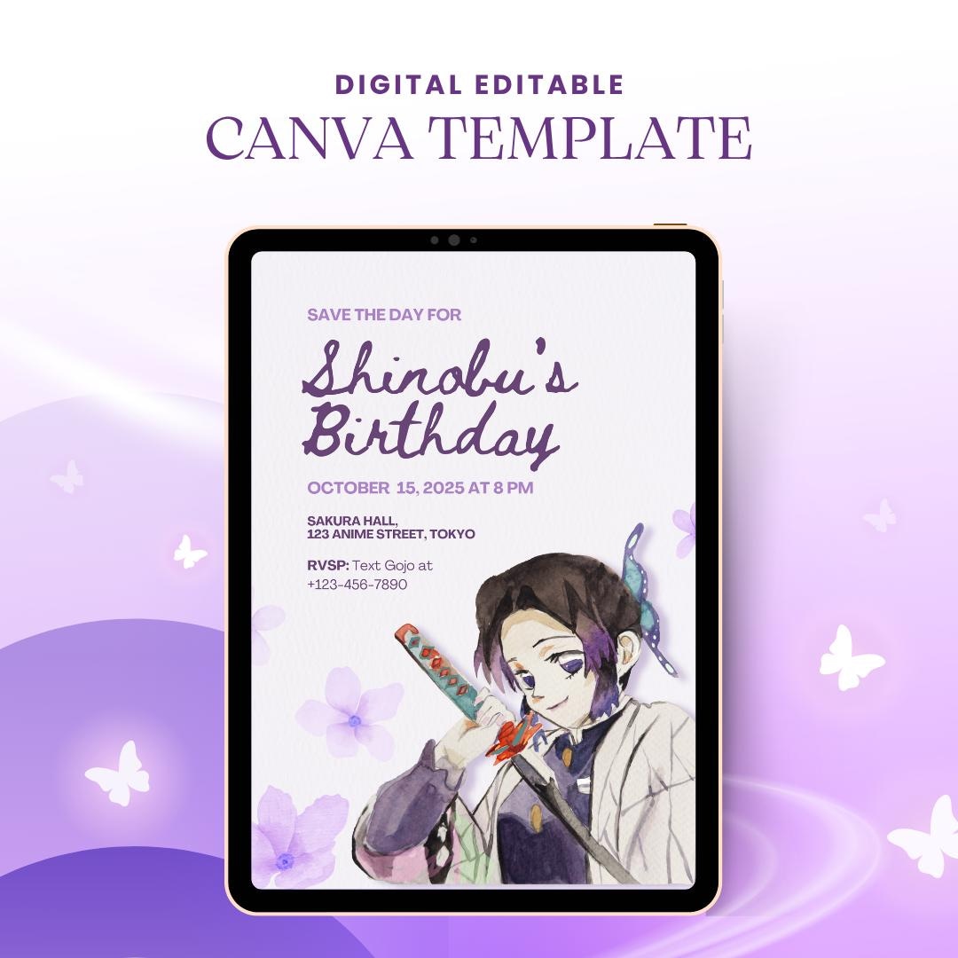 Shinobu Kocho Demon Slayer Invitation | Anime Kimetsu No Yaiba Birthday ...