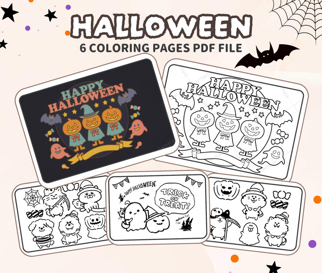 Cute Animal Halloween Coloring Pages | A4 Size PDF 6-page Set | Digital ...