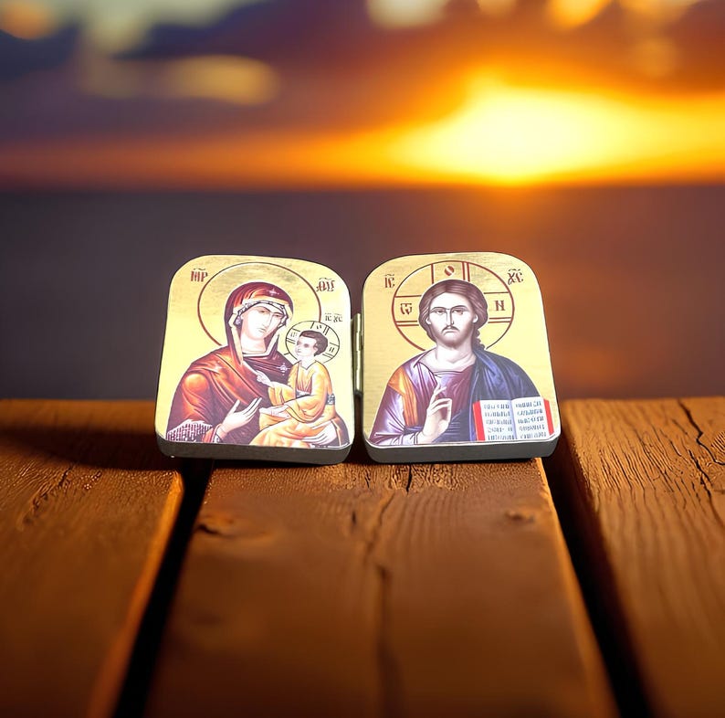 Orthodox Wooden Folding Icon 2.73 In, Virgin Mary “unfading Flower” and ...