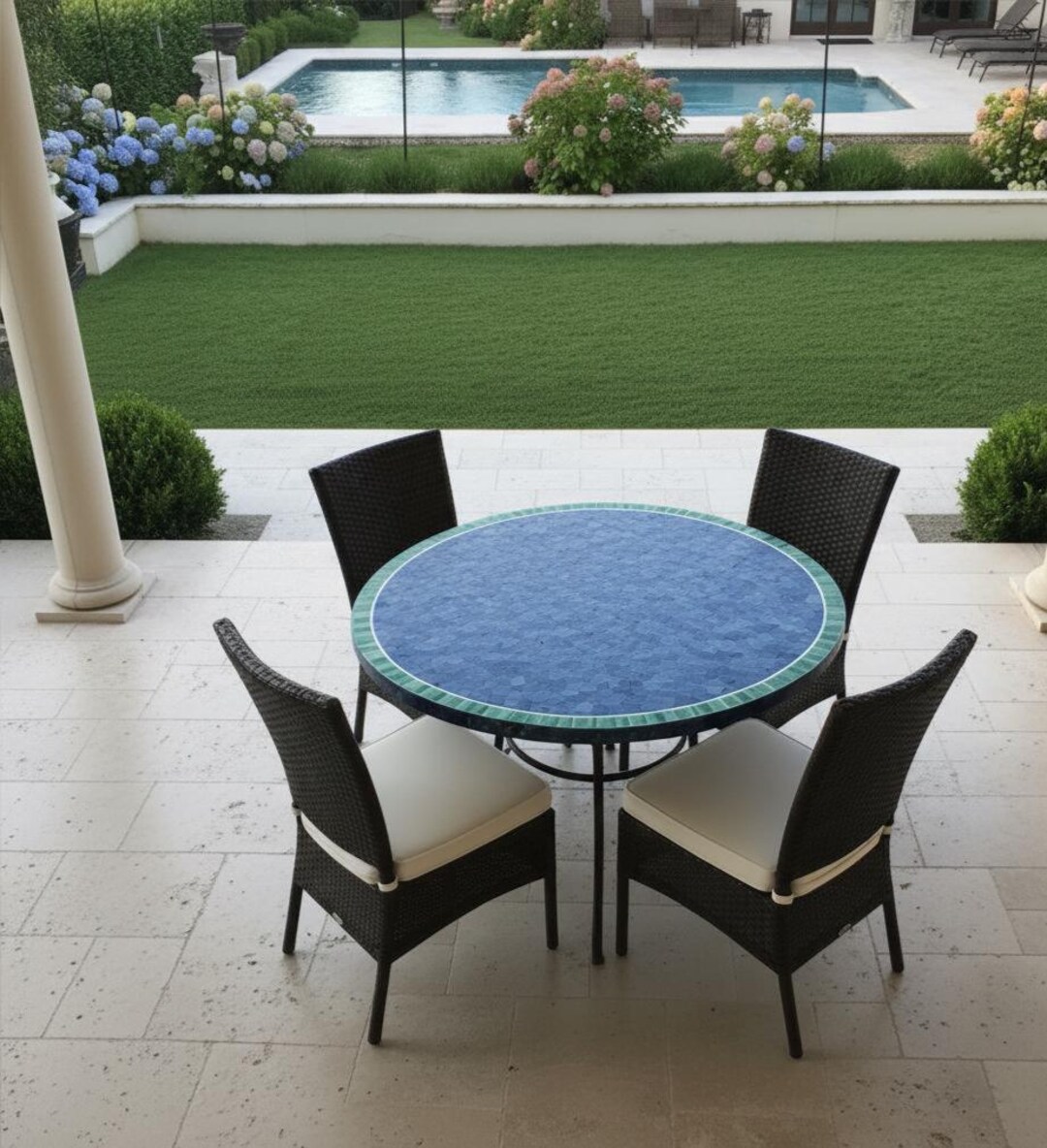 Blue Mosaic Table With Outdoor Dining Set for Poolside, Porch, or ...