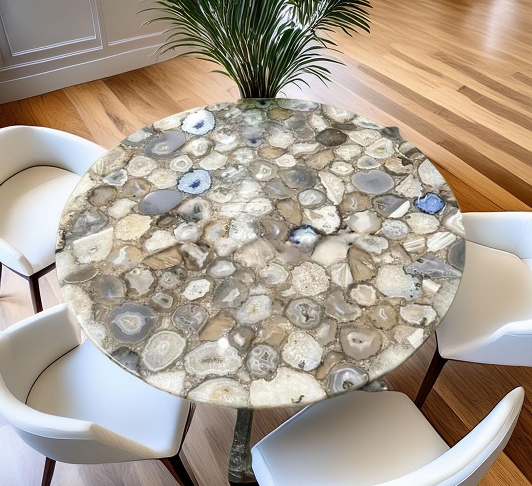 Agate Stone Round Table Top – Handmade Gemstone Coffee Table – Luxury ...