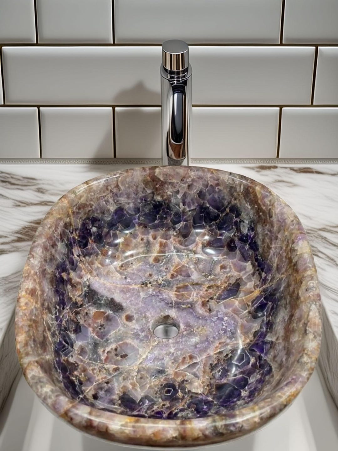 Luxury Gemstone Vessel Sink, Natural Stone Bathroom Basin, Handmade ...