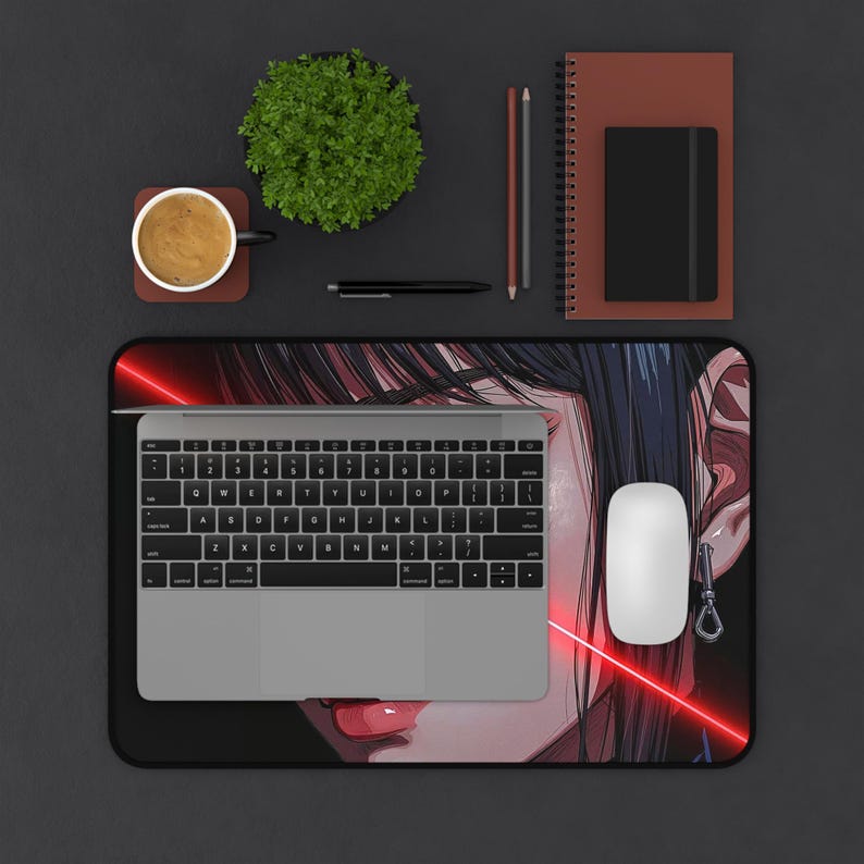 Dark Anime Waifu Desk Mat, Large Gaming Mouse Pad | Black Red, 3 Sizes ...