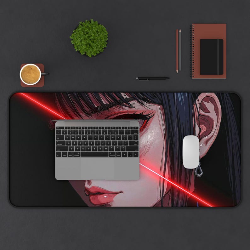 Dark Anime Waifu Desk Mat, Large Gaming Mouse Pad | Black Red, 3 Sizes ...
