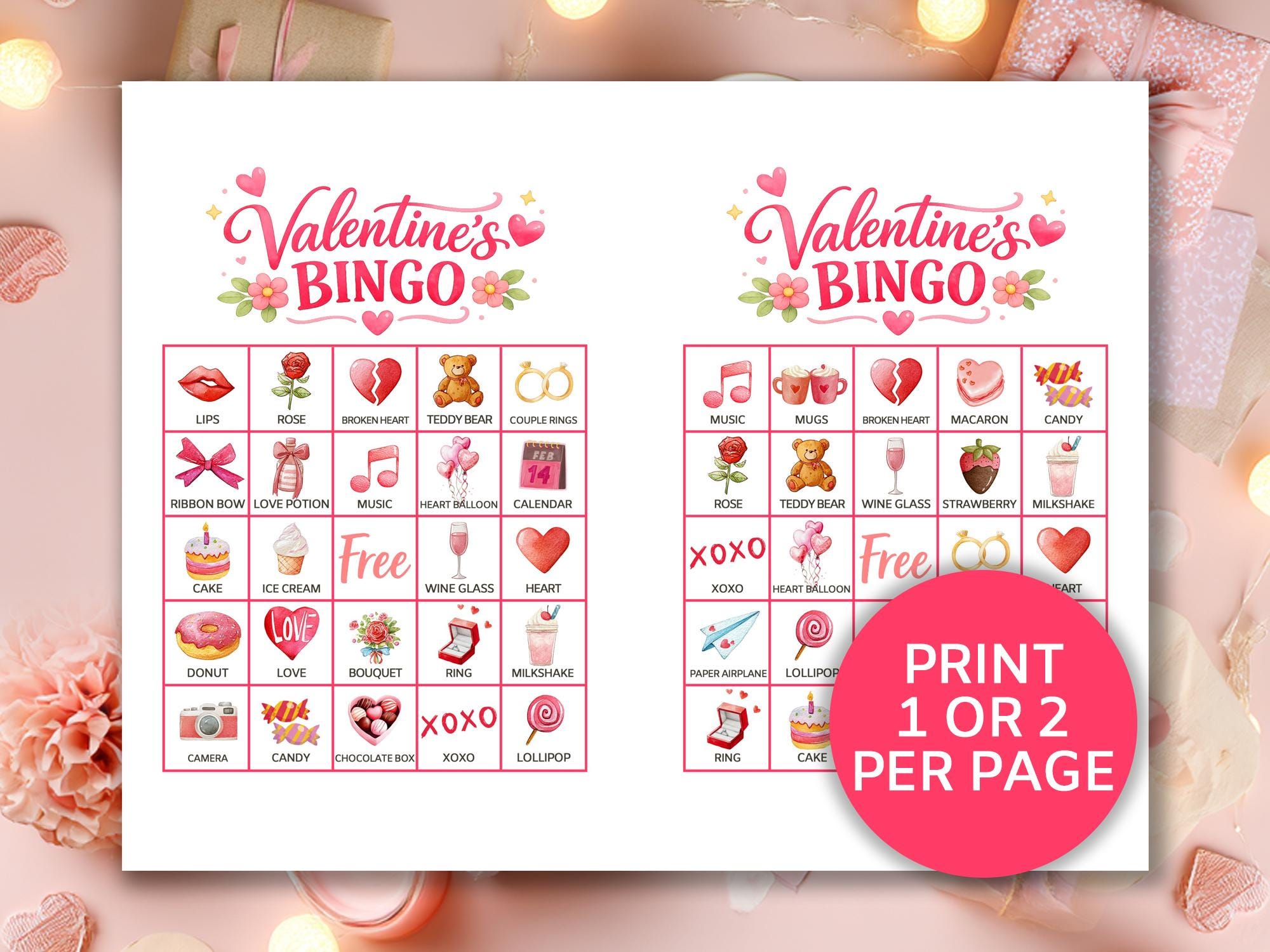 50 Valentine's Bingo Printable Game for Kids and Classroom Activities ...