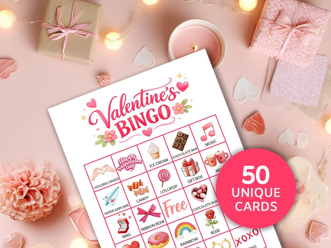 50 Valentine's Bingo Printable Game for Kids and Classroom Activities ...