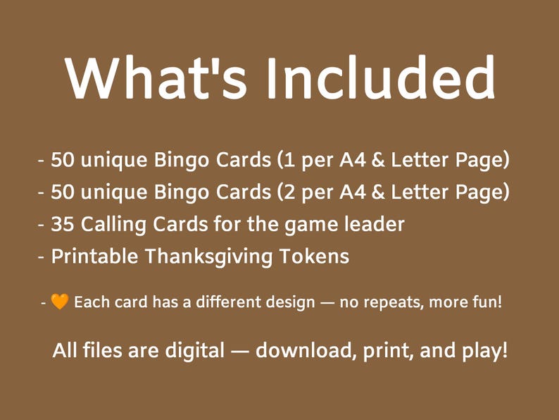 Thanksgiving Bingo Game: 50 Unique Cards, Family Activity (digital ...
