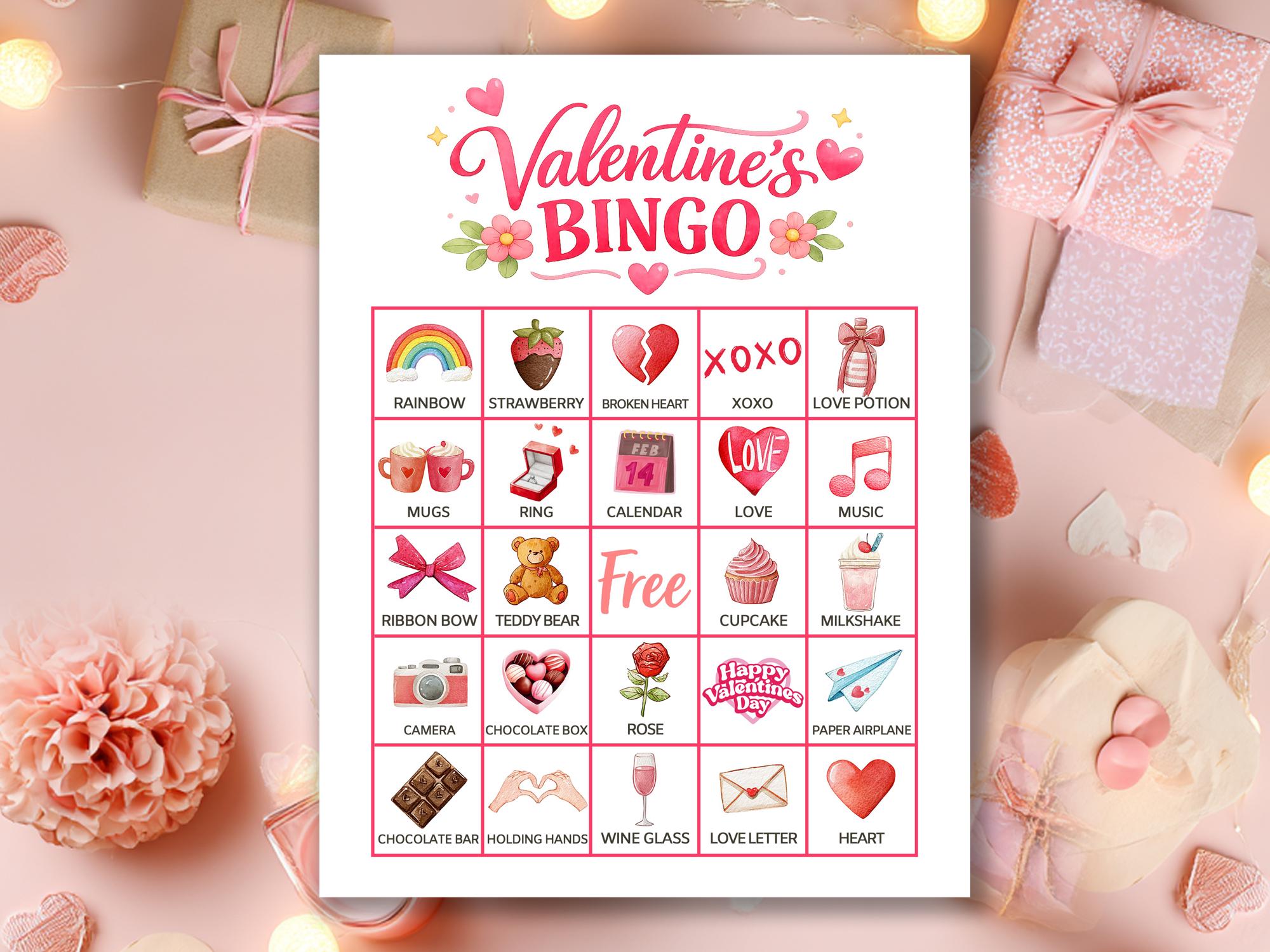 50 Valentine's Bingo Printable Game for Kids and Classroom Activities ...