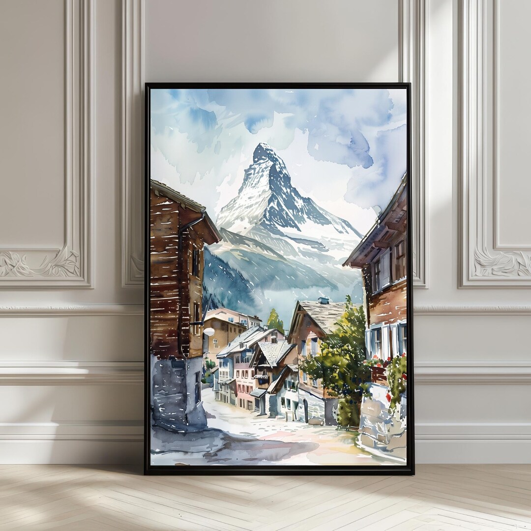 Zermatt Watercolor Poster – Switzerland Wall Art Print, Matterhorn ...