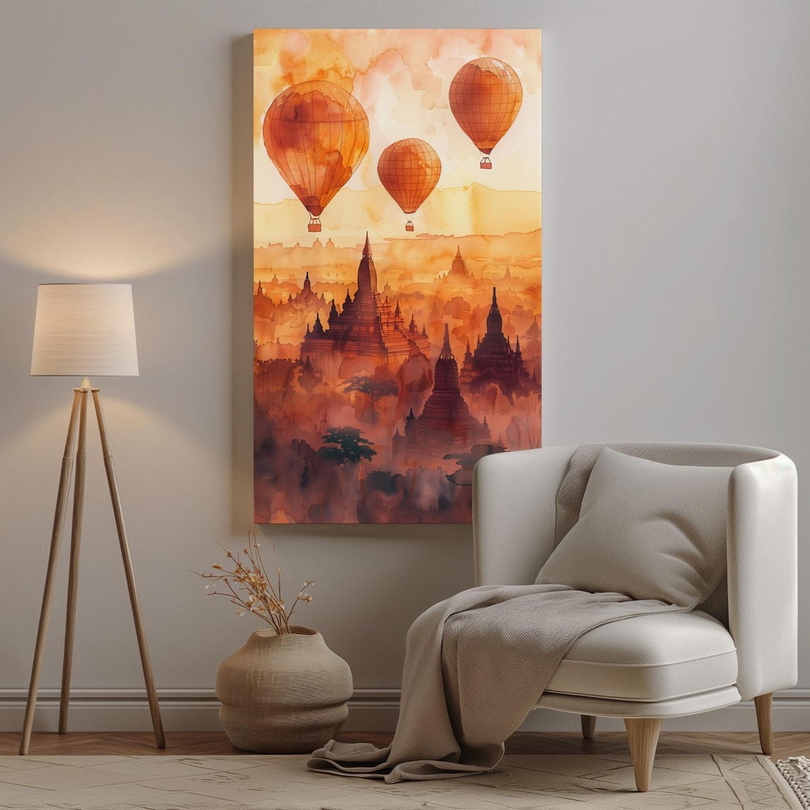 Bagan Watercolor Poster – Myanmar Temple Landscape Art Print, Ancient ...