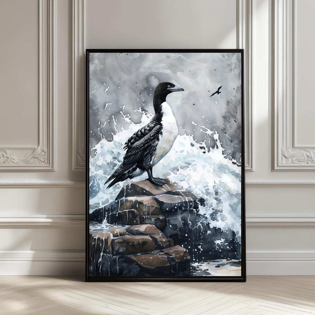 Great Auk Watercolor Poster, Extinct Bird Art Print, Historical Wall ...