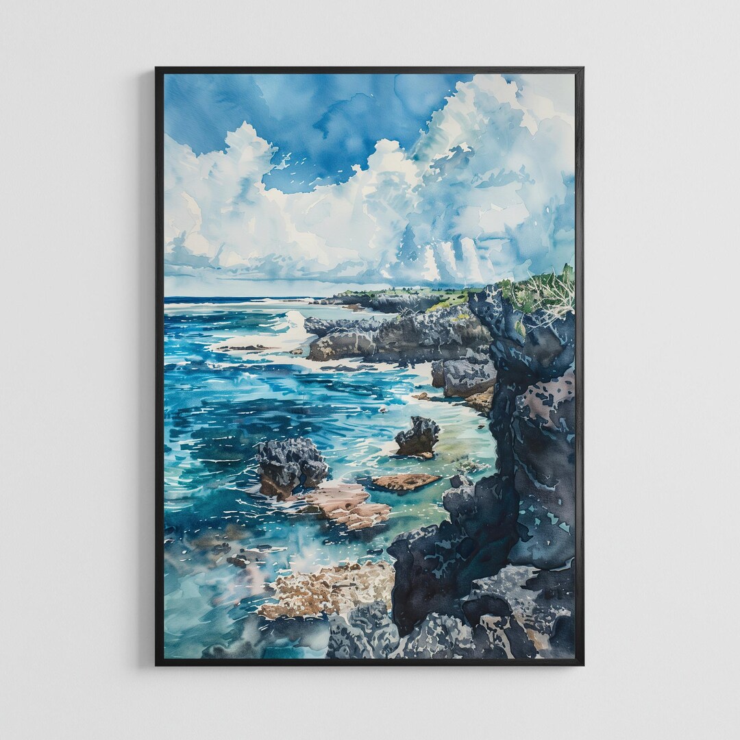 Alofi Watercolor Poster – Niue Island Art Print, Pacific Tropical ...