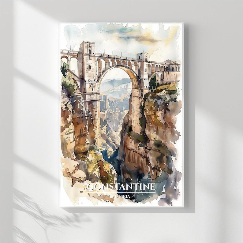 Constantine Algeria Watercolor Poster – Bridge City Art Print, North ...