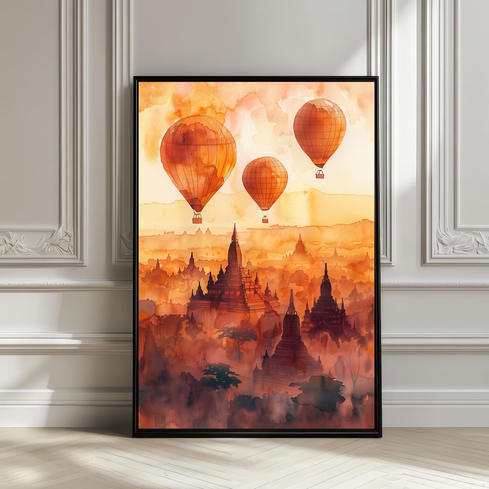 Bagan Watercolor Poster – Myanmar Temple Landscape Art Print, Ancient ...