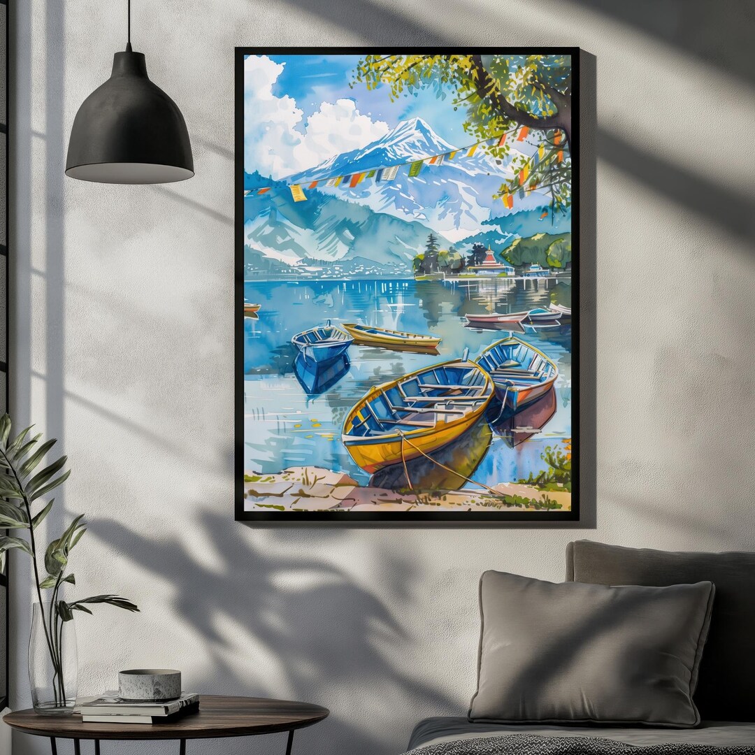 Pokhara Watercolor Poster, Nepal Mountain Art Print, Himalayan Wall ...