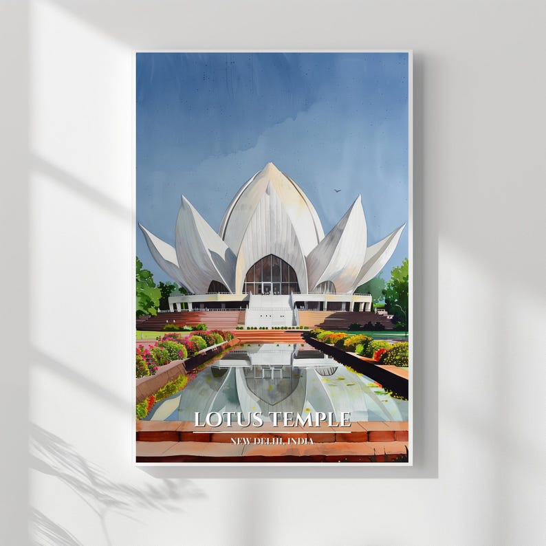 Lotus Temple Watercolor Poster – India Landmark Wall Art Print, Travel ...