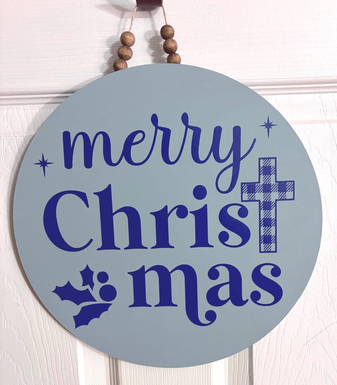Blue Christmas Round Wood Sign - Holiday Decor - Etsy