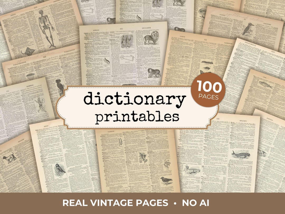 100 Vintage Dictionary Pages | Printable Ephemera for Junk Journals ...