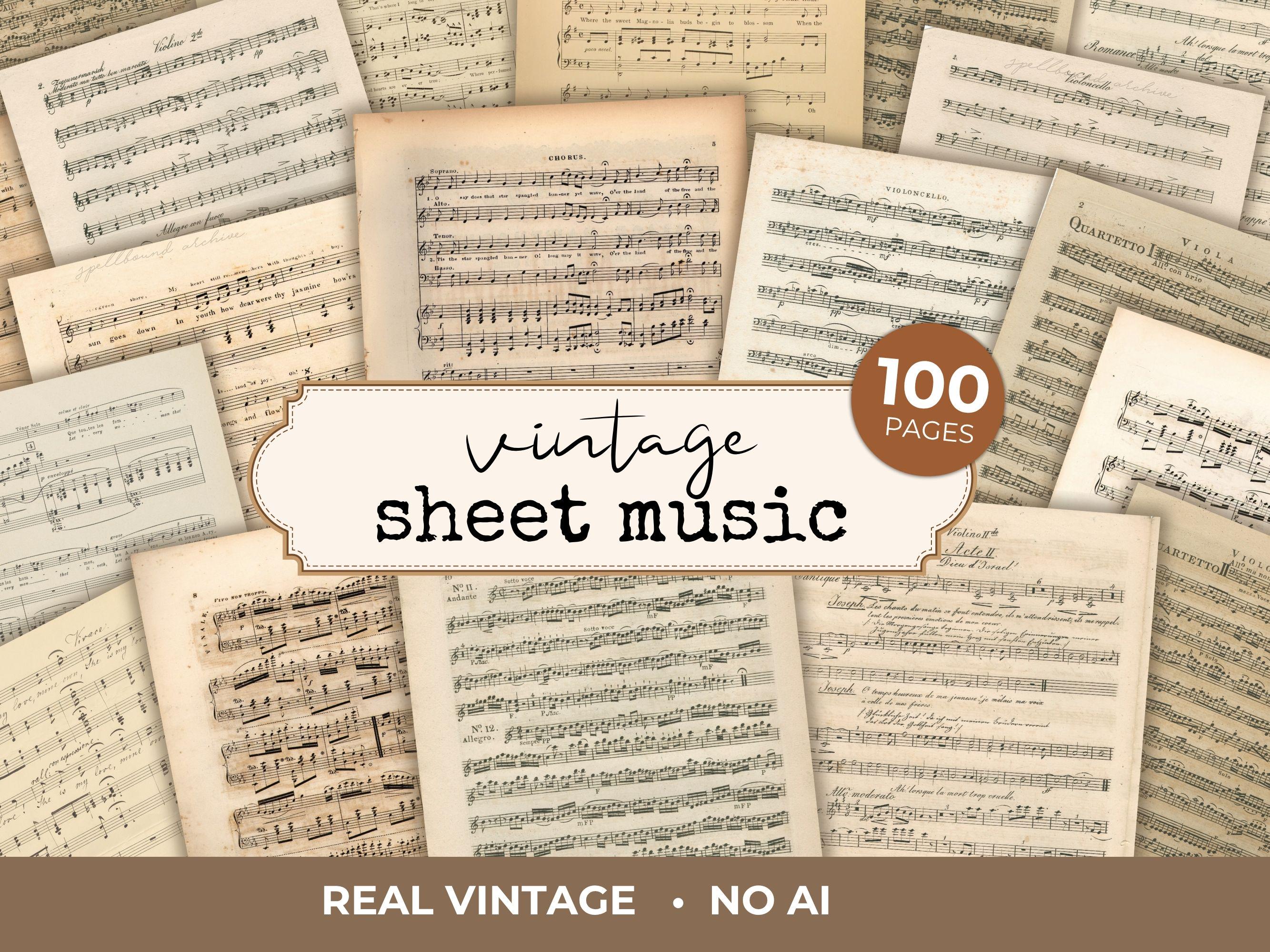 100 Vintage Sheet Music Pages | Printable Ephemera for Junk Journals ...
