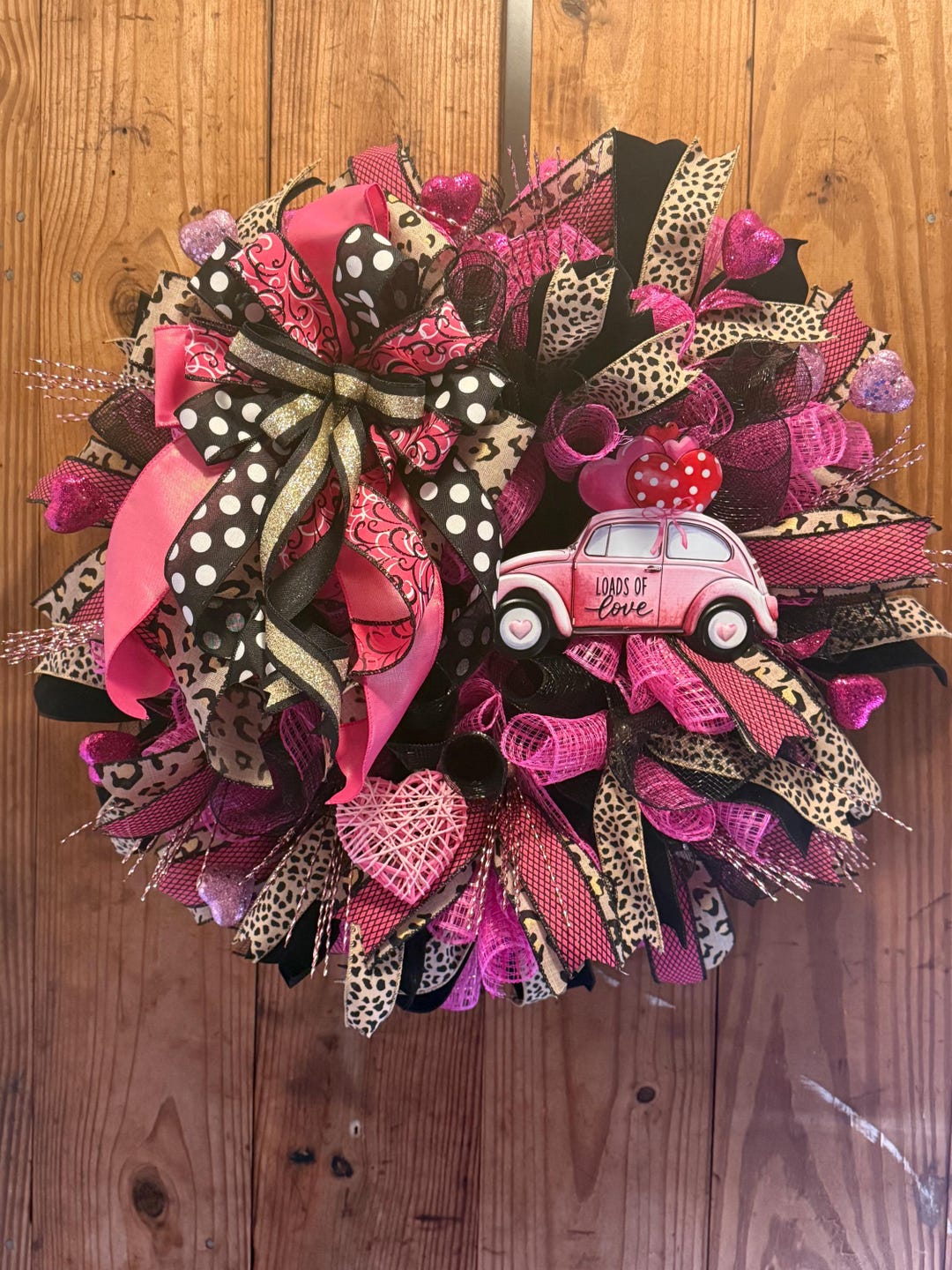 Loads of Love VW Beetle Valentine's Day Wreath, Leopard Print - Etsy