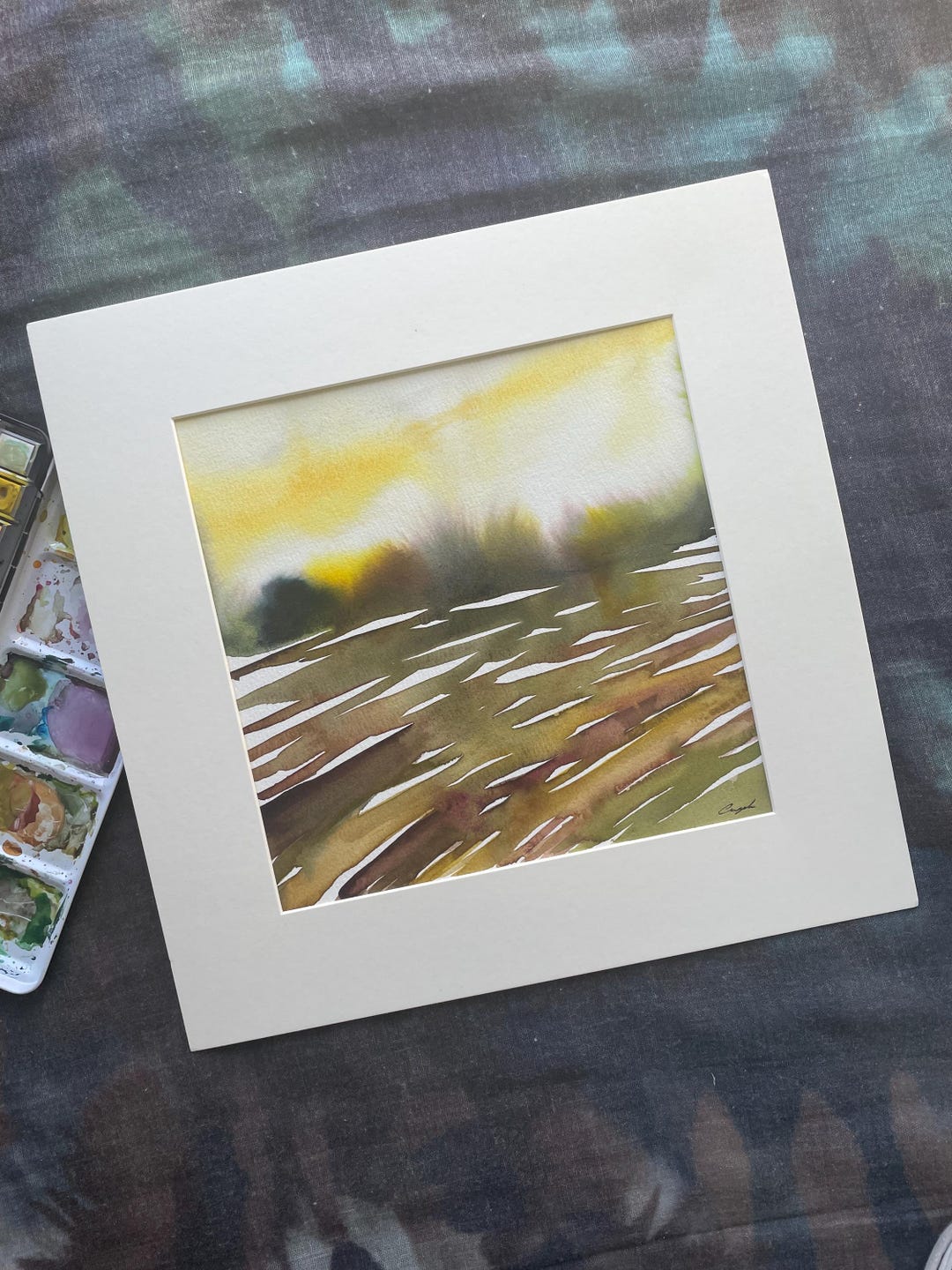 Ochre Autumn Field — Original Hand-painted Watercolor — - Etsy