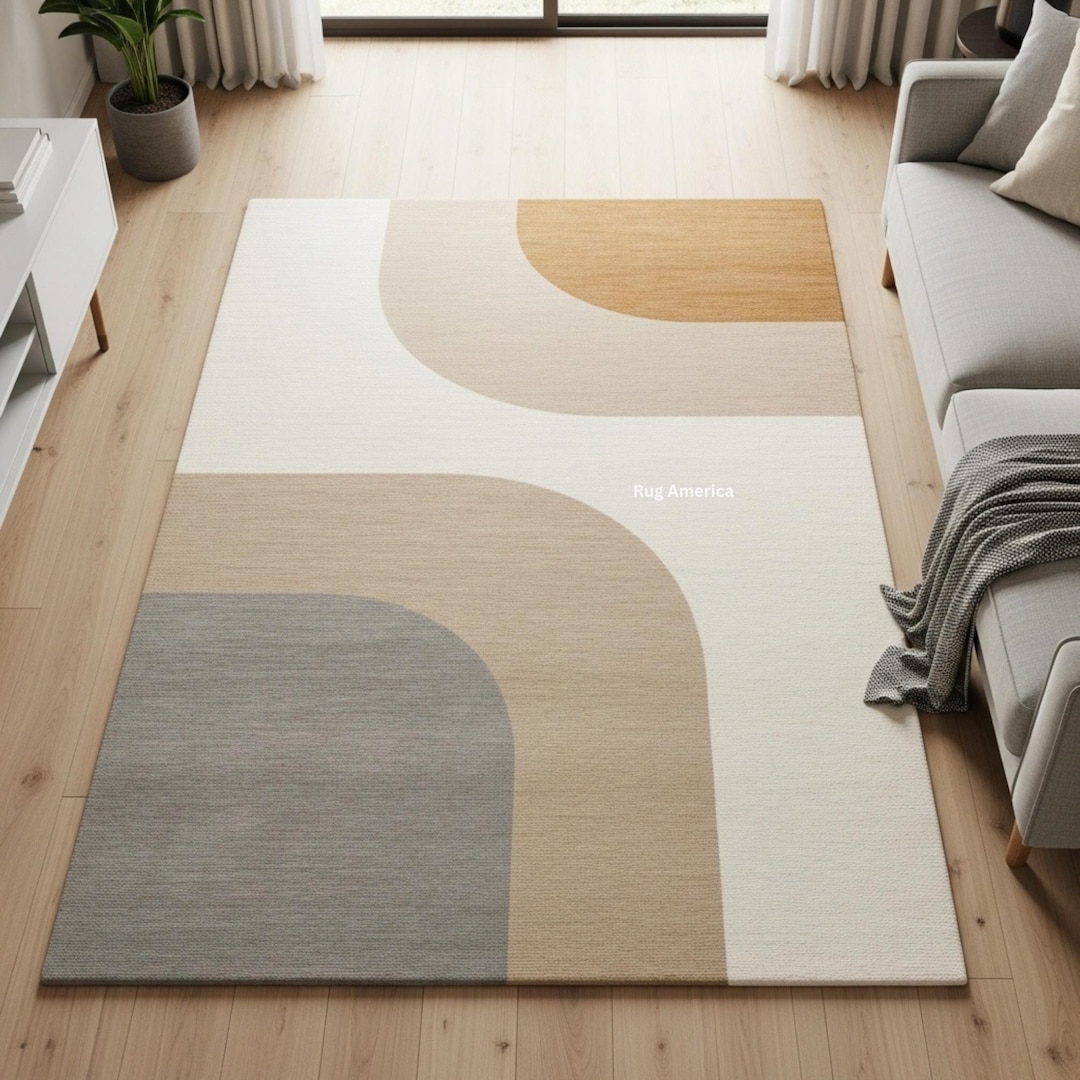 Modern Neutral Curve Rug | Beige Tan & Grey Geometric Carpet ...