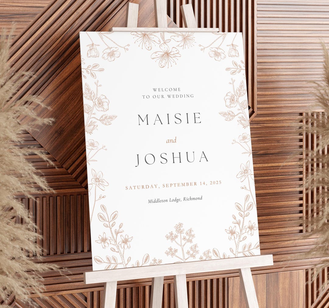 Delicate Floral Wedding Welcome Sign: Modern Boho Printable (canva ...