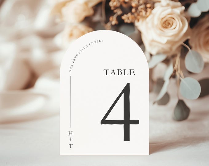 Printable Arch Table Number Template, Modern Wedding Table Card Arched ...