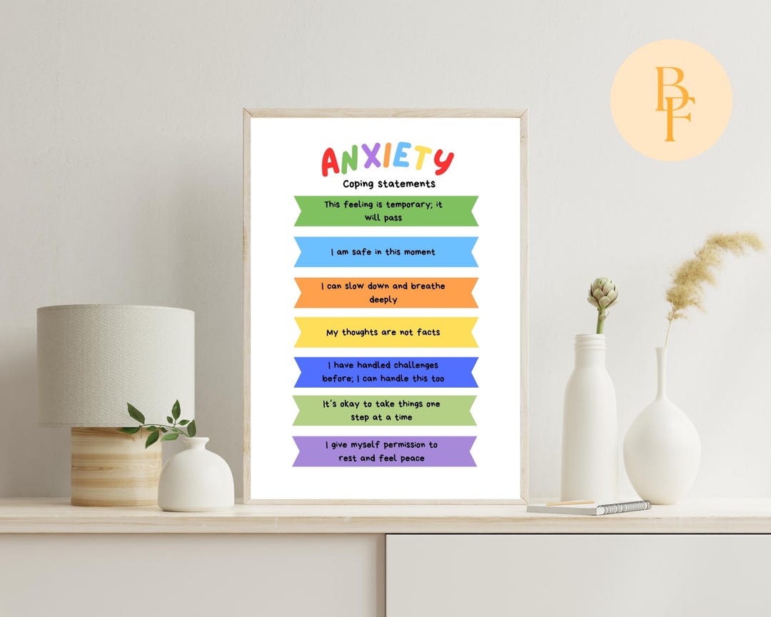 Anxiety Coping Statements Poster: Kids Positive Mindset Print (digital ...