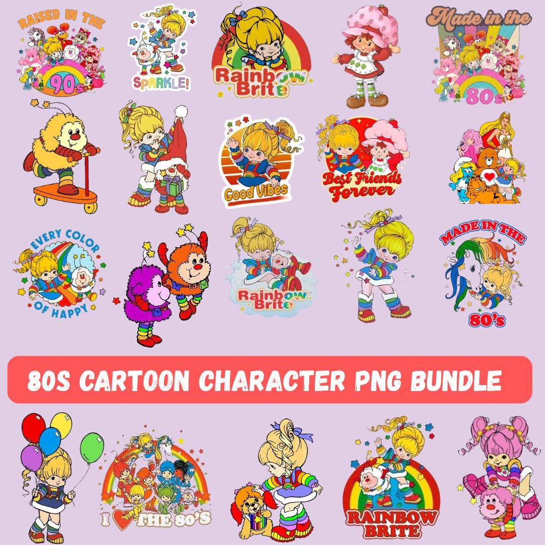 80s Cartoon Character PNG Bundle, Retro Sublimation Designs (digital ...