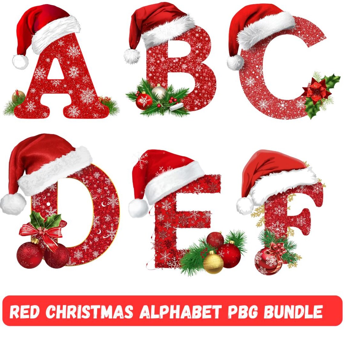 Retro Christmas Alphabet PNG Bundle, Santa Hat Letters (digital ...