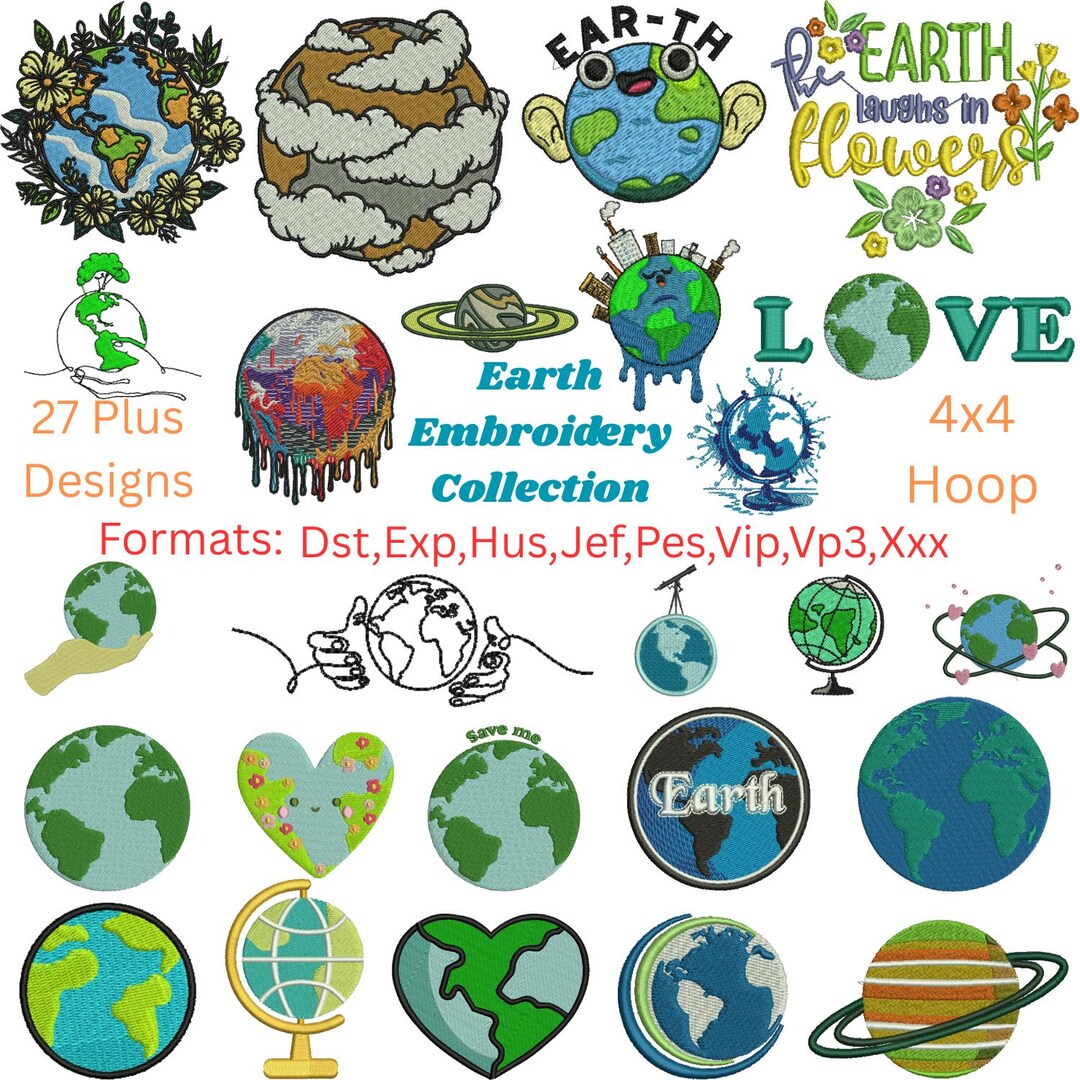 Earth Planet Machine Embroidery Design: Save the Planet Designs (PES ...