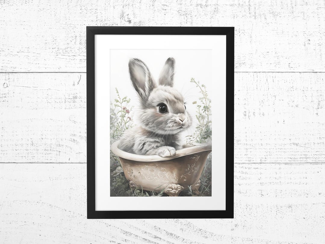 Cottagecore Bunny in Bathtub Print: Whimsical Pastel Bathroom or ...