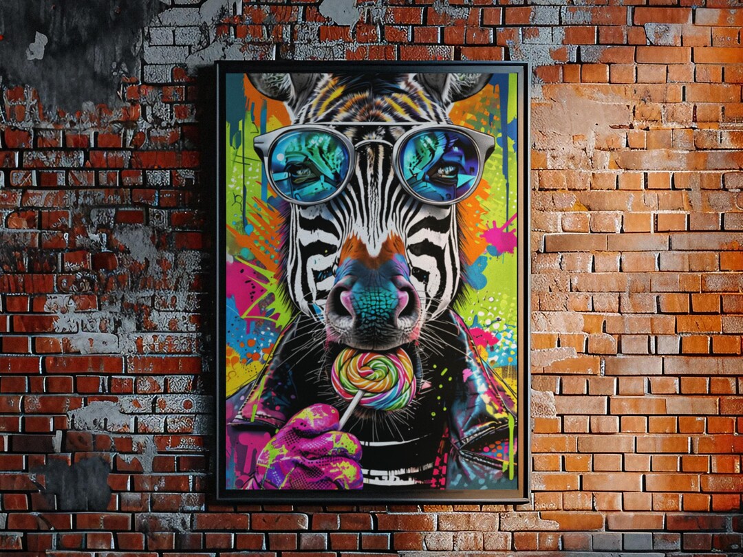 Neon Graffiti Zebra Pop Art Print: Bold Animal Wall Decor (digital ...