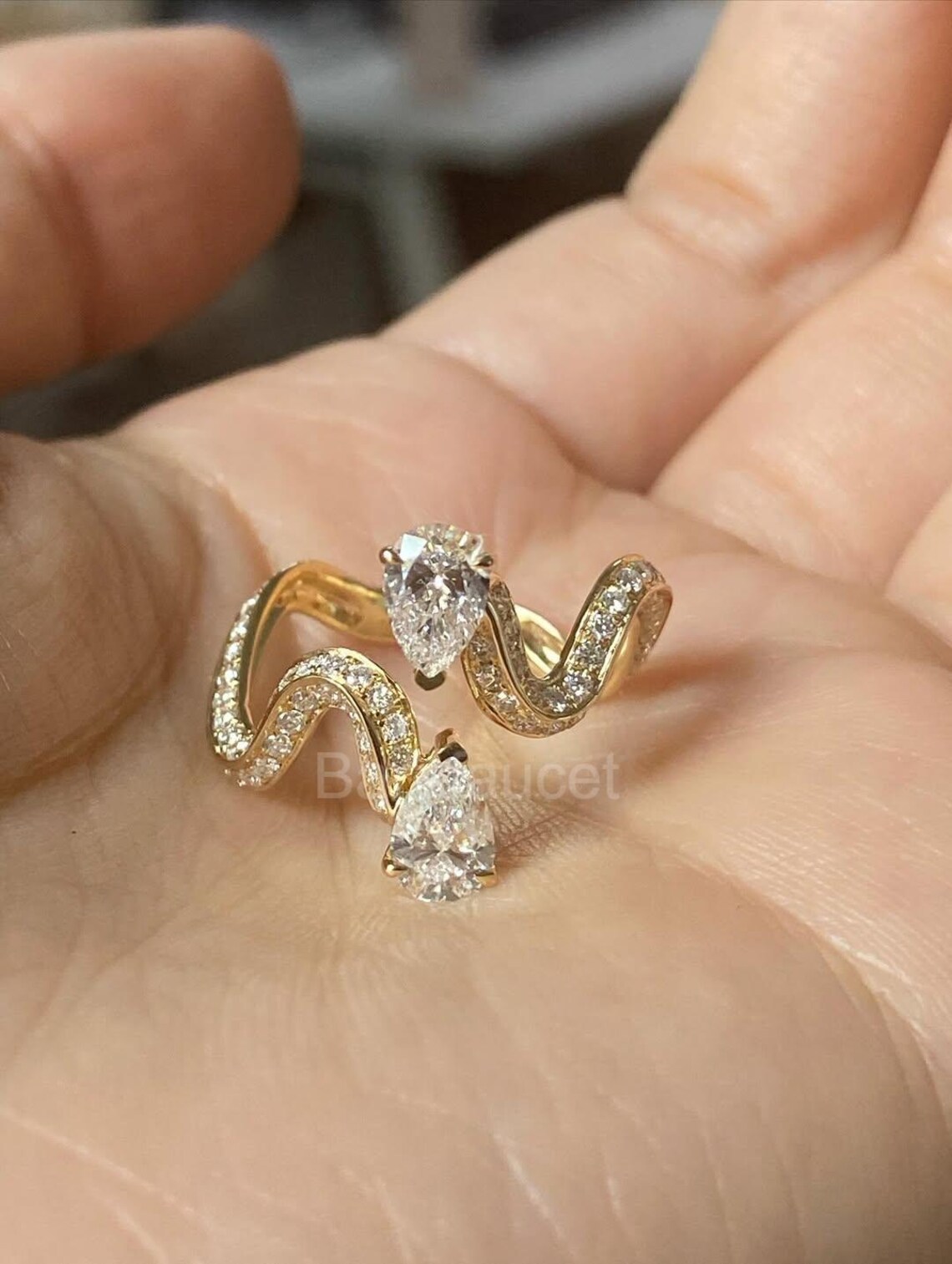 0.5CT Each Pear Cut Moissanite Snake Ring, Twisted Pave Shank 14k ...