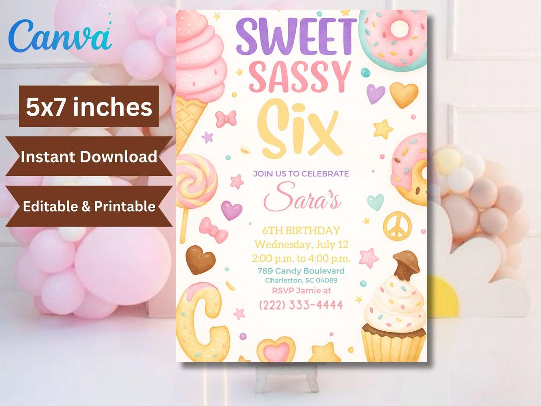 Sweet Sassy Six Birthday Invitation: Pastel Donut Theme (PDF Template ...
