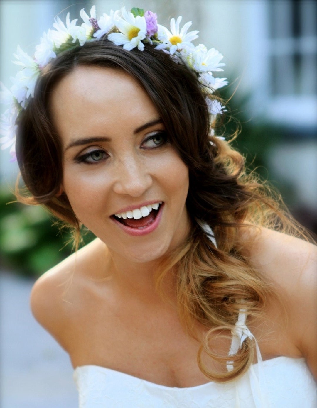 Bridal Daisy Floral Crown Veil Accessories Hair Wreath Purple Lavender ...
