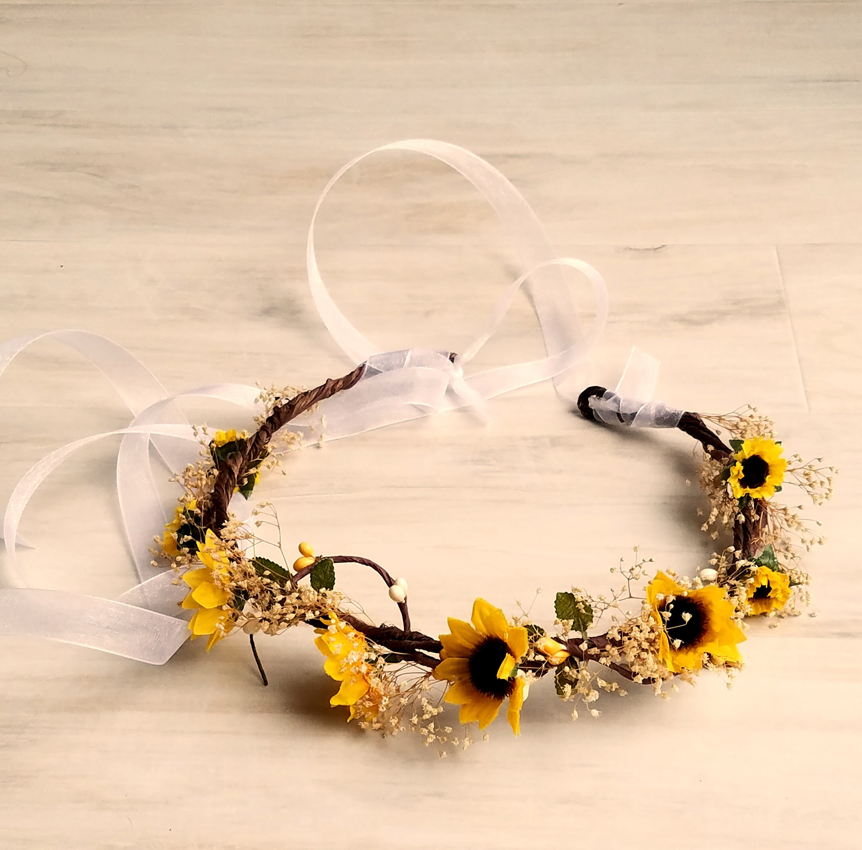 Vow renewal Dried flower crown Sunflower hair wreath babys | Etsy