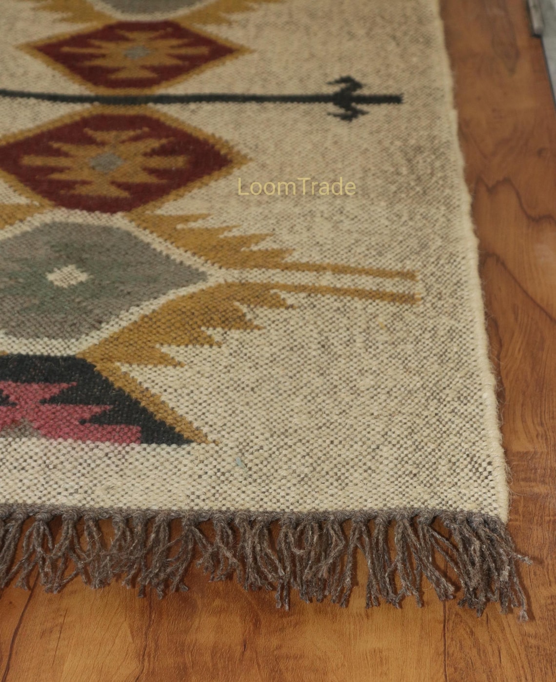 Handwoven Wool & Jute Kilim Runner Rug - Geometric Indian Design - Etsy