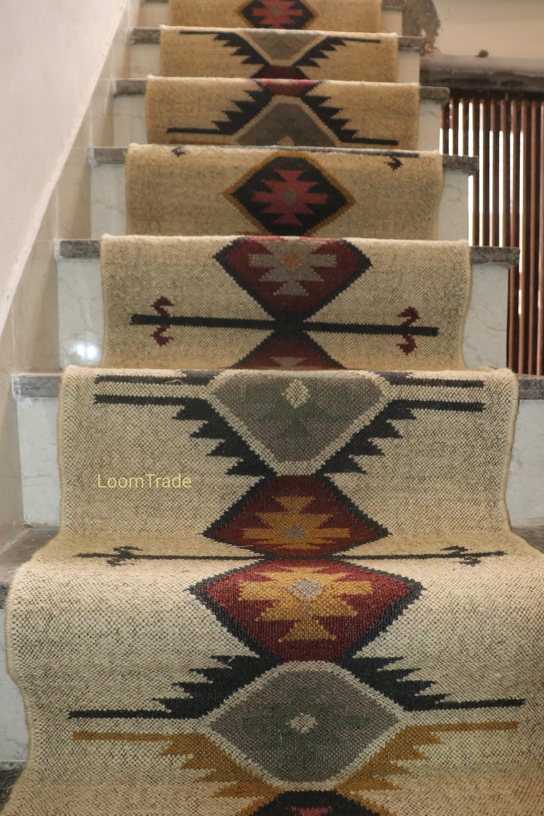 Handwoven Wool & Jute Kilim Runner Rug - Geometric Indian Design - Etsy