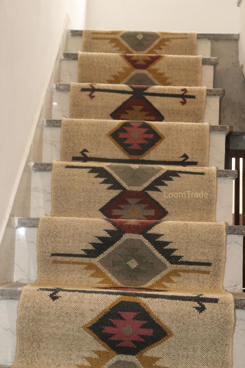 Handwoven Wool & Jute Kilim Runner Rug - Geometric Indian Design - Etsy