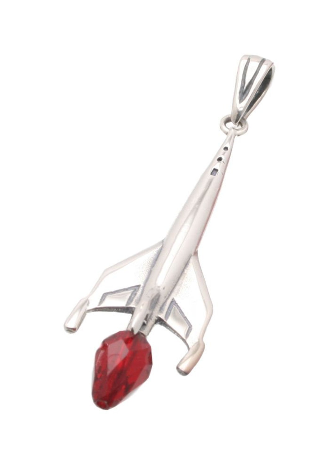 Space Ranger- Pendant With Crystal Flame, Sci-fi Jewelry, Rocket Ship ...