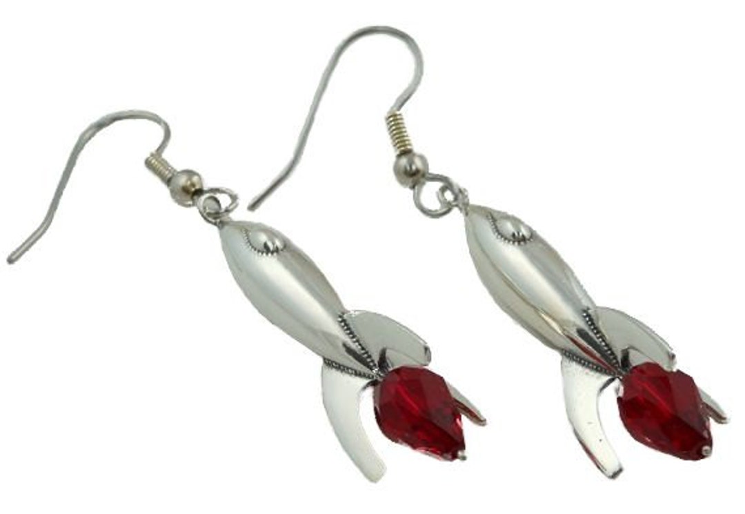 Rivet Rocket Sterling Silver Earrings With Crystal Flame, Sci-fi ...